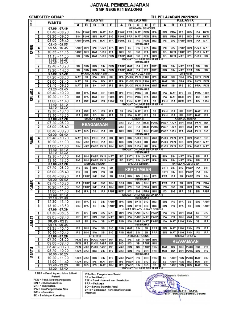 Jadwal Semester Genap Kelas Pdf