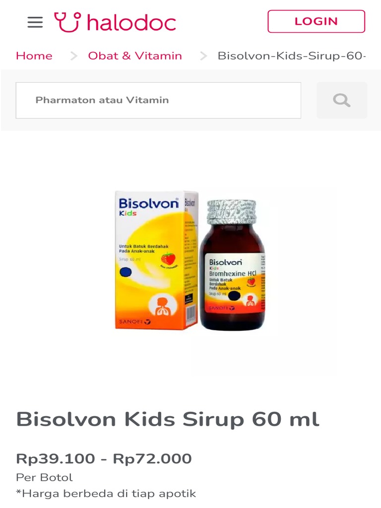 Bisolvon Kids Sirup 60 ML - Kegunaan, Efek Samping, Dosis Dan Aturan ...