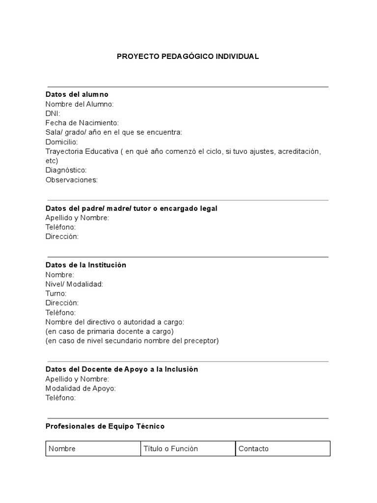 Modelo Proyecto Pedagógico Individual | PDF