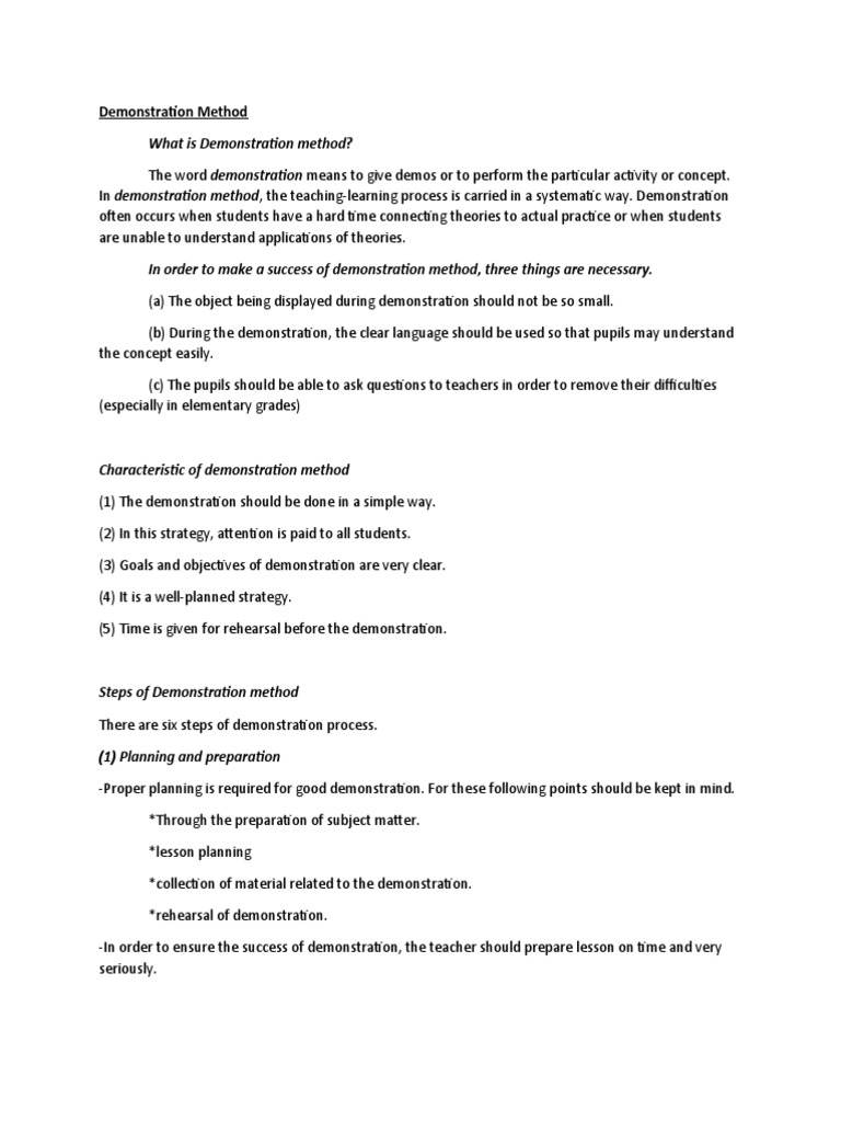 Demonstration Method | PDF | Teachers | Teaching Method