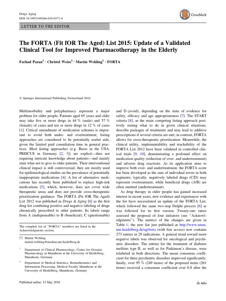 The FORTA (Fit fOR The Aged) List 2015 | PDF | Medical Treatments ...
