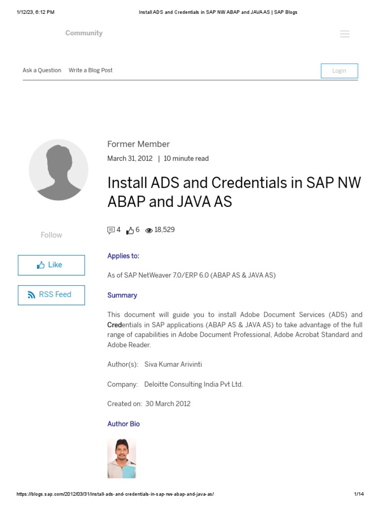 Install ADS and Credentials in SAP NW ABAP and JAVA AS - SAP Blogs | PDF | World Wide Web ...