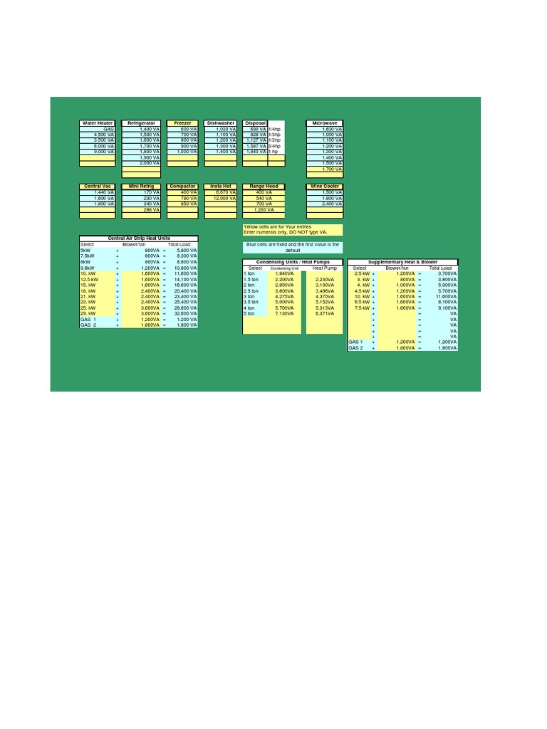 Residential Load Calculations Spreadsheet | PDF
