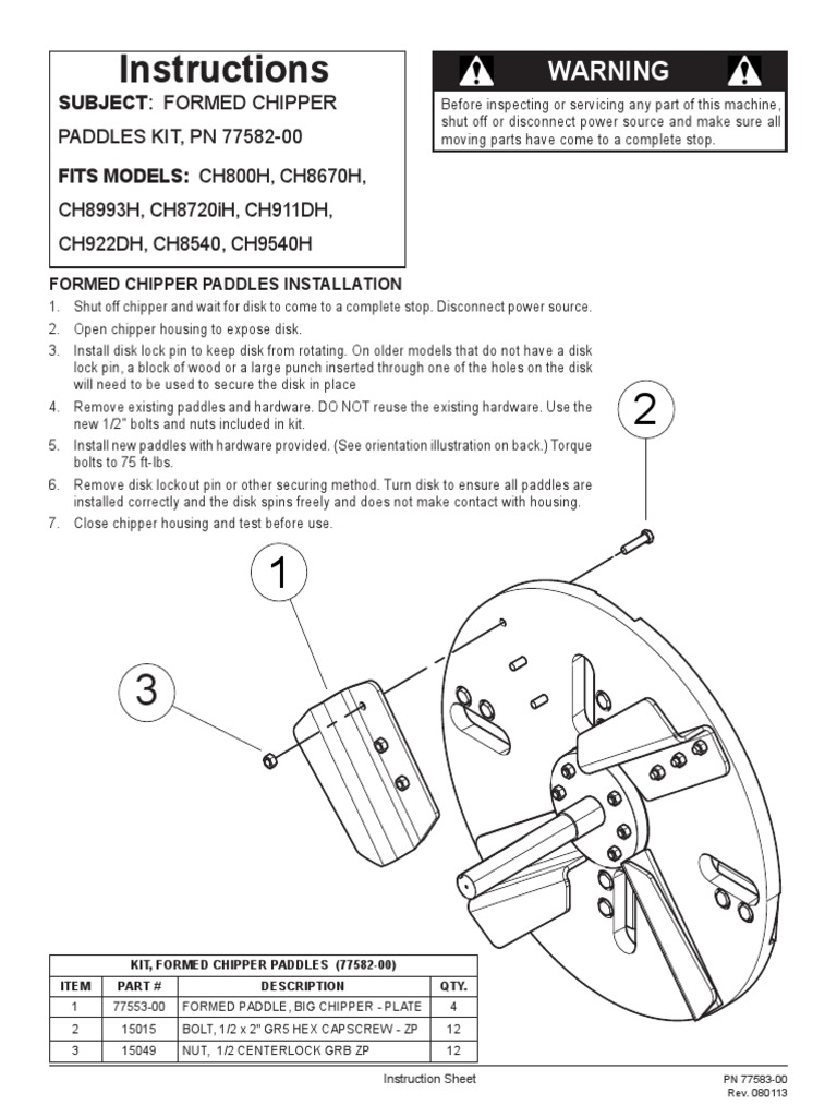 Formed Chipper Paddles Installation Guide | PDF | Machines | Equipment