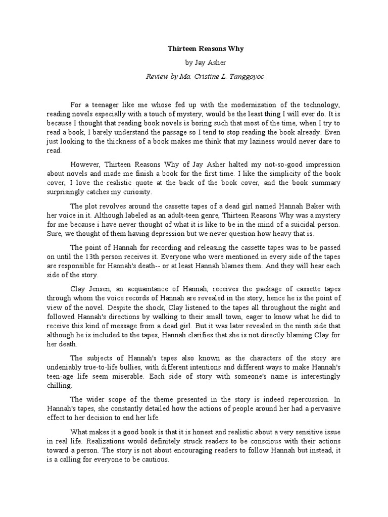 13 Reasons Why Book Review | PDF