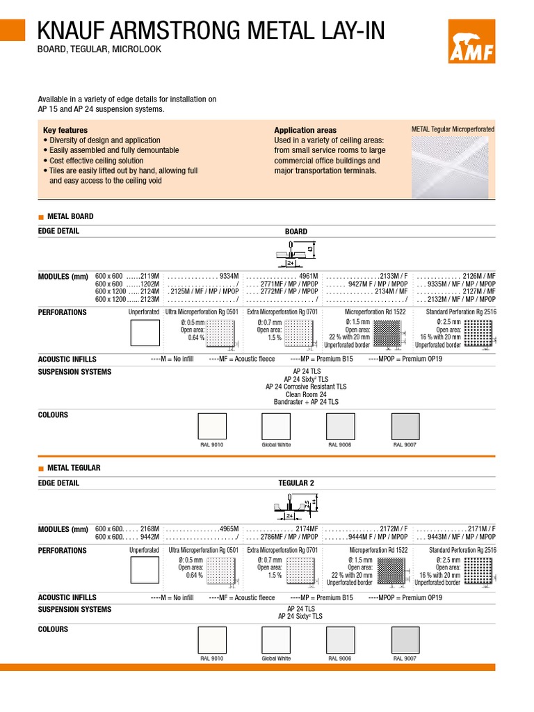 Knauf Armstrong Metal Lay in Datasheet-2 | PDF | Building Materials | Manufactured Goods