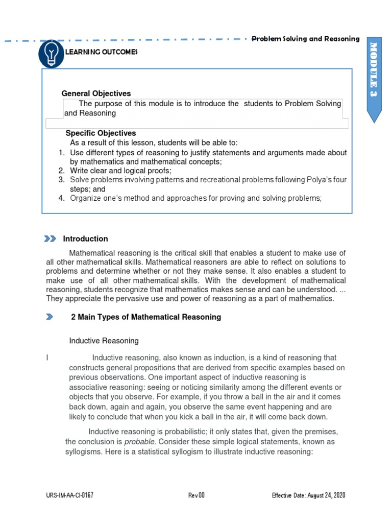 Math 1 Module 3 | PDF | Inductive Reasoning | Deductive Reasoning
