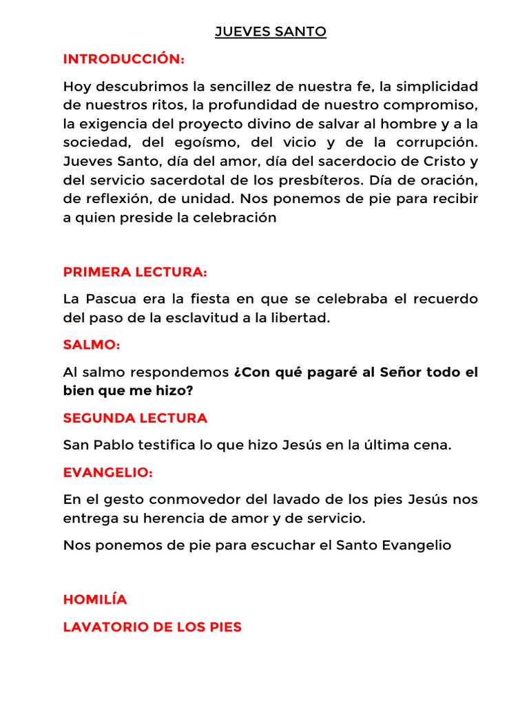 Guión Jueves Santo | PDF | eucaristía | Misa (liturgia)