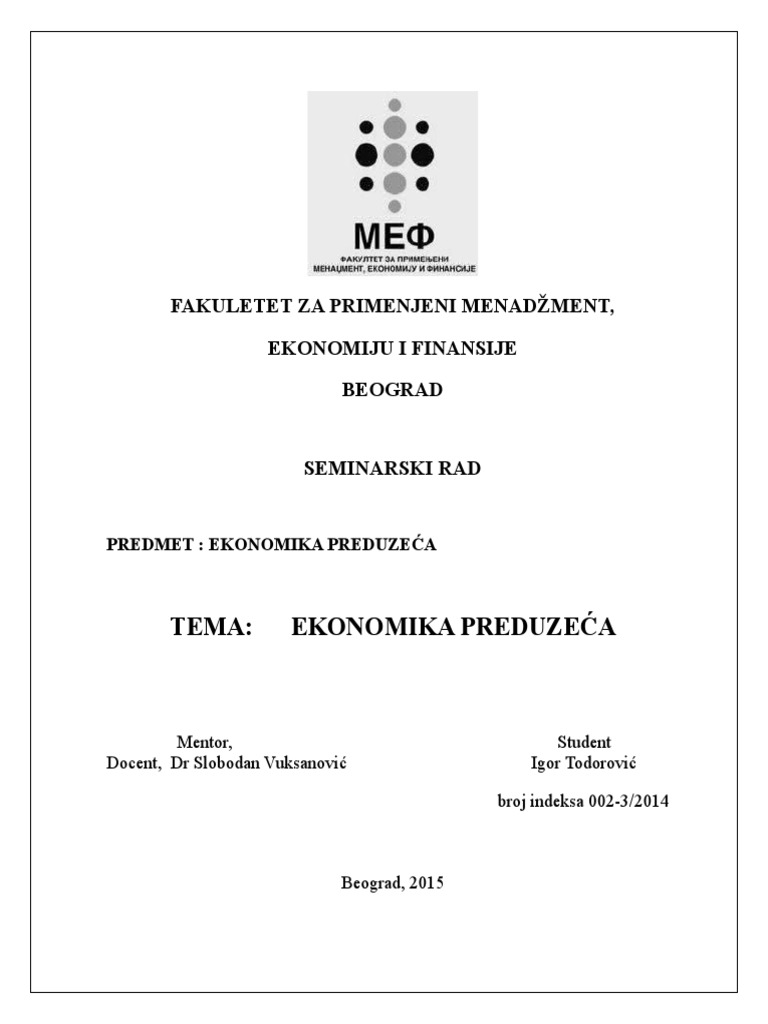 Ekonomika Preduzeca | PDF