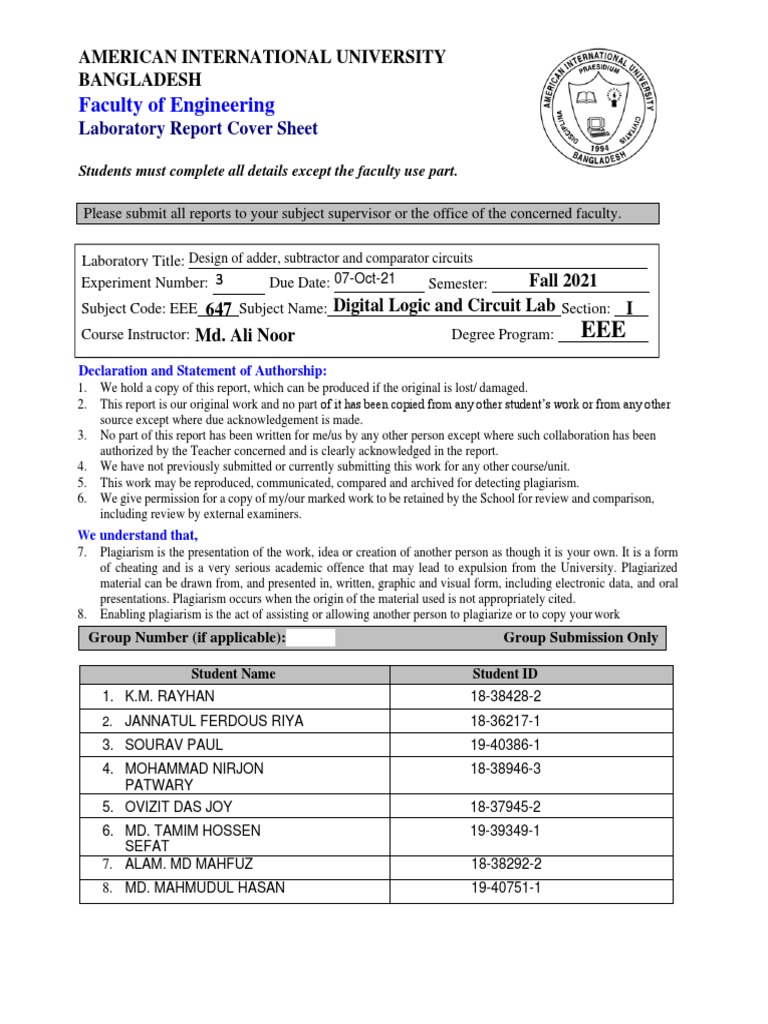 DLC Lab Report 03 | Download Free PDF | Subtraction | Electrical ...