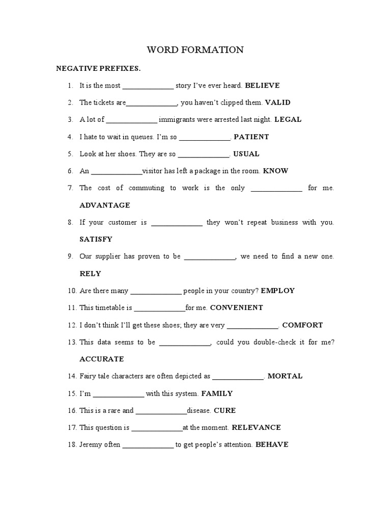 Word Formation - Negative Prefixes | PDF