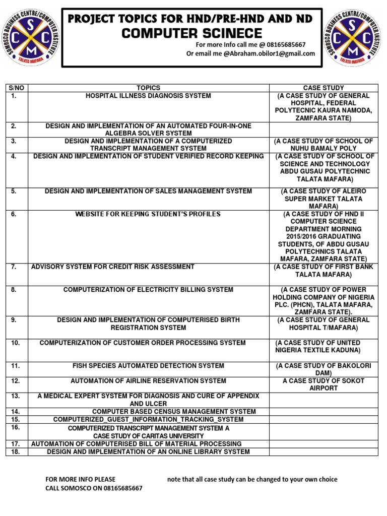 Computer Project Topics | PDF | Automation | Medical Diagnosis