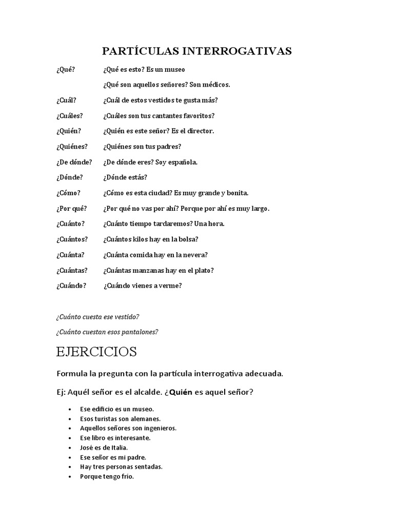 Partículas Interrogativas Usos y Ejercicios | PDF