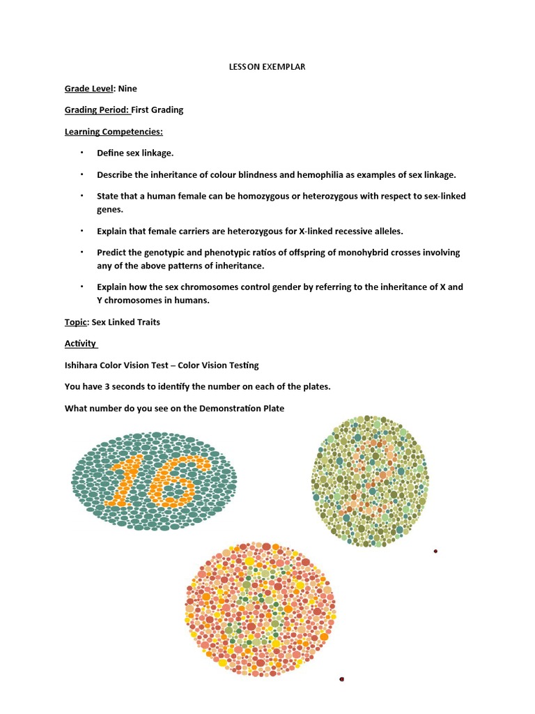 Lesson Exemplar Colorblindness | PDF | Dominance (Genetics) | Zygosity