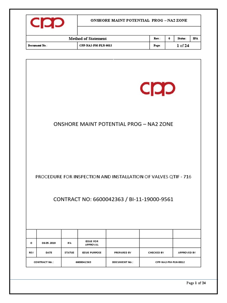 Procedure For Inspection and Installation of Valves | PDF | Valve ...