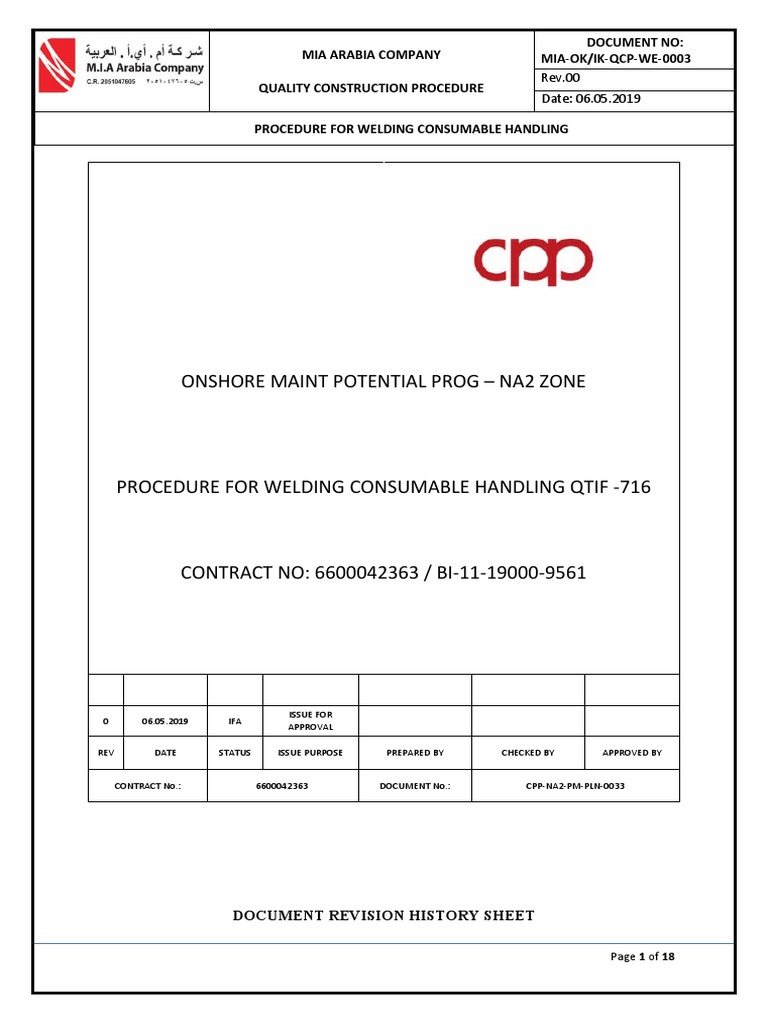 CPP-NA2-PM-PLN-0033 Procedure For Welding Consumable Handling | PDF | Welding | Construction