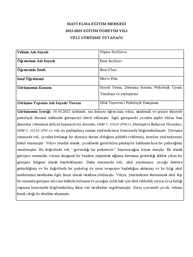 Veli Görüşme Tutanağı | PDF