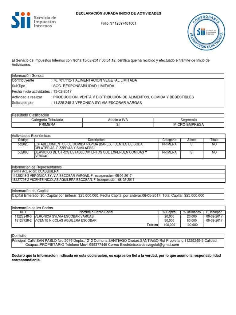 Declaración Jurada de Inicio de Actividades | PDF | Economias | Business