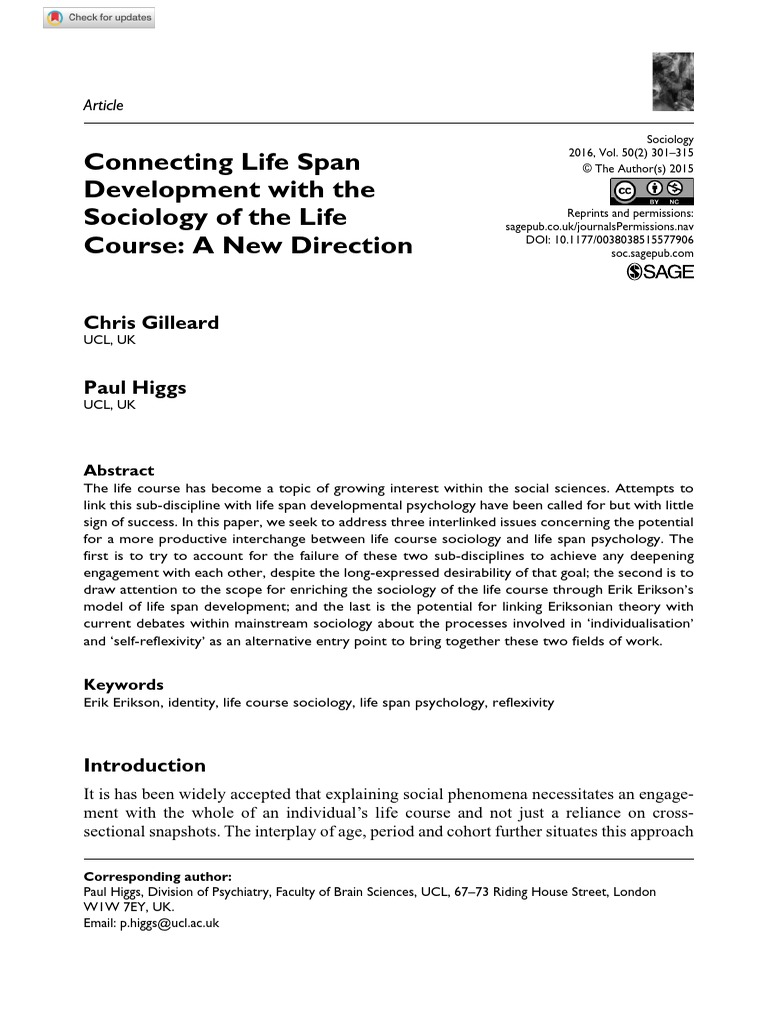 Connecting Life Span Development With The Sociology of The Life Course ...