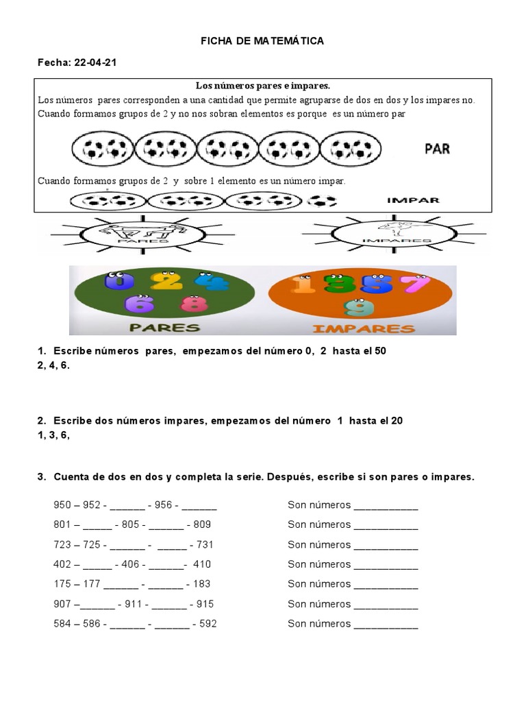 Ficha Números Pares e Impares | PDF