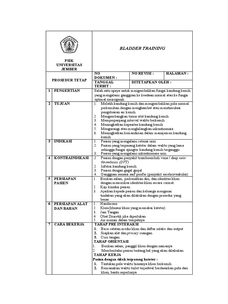 Sop Bladder Training | PDF