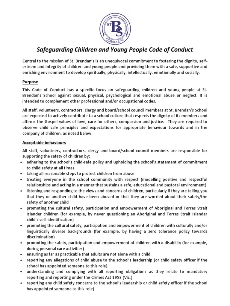 Safeguarding Children and Younder People Code of Conduct | PDF | Child ...