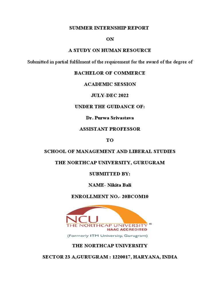 Nikita New SUMMER INTERNSHIP REPORT (1) Done | PDF | Human Resources ... Nikita New SUMMER INTERNSHIP REPORT (1) Done | PDF | Human Resources ...