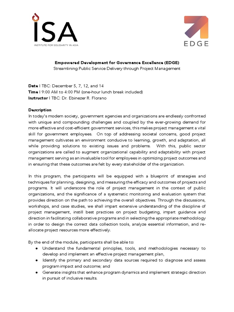 (ISA) 2022 EDGE Program Guidelines - Streamlining Public Service ...