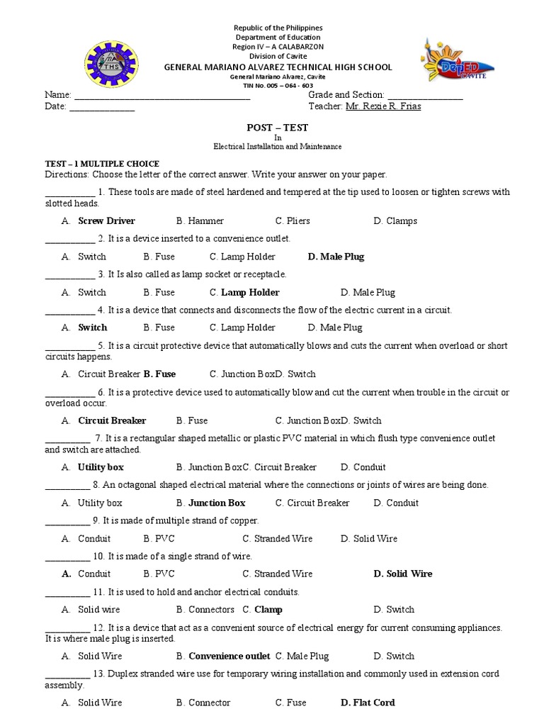 Cbea - Tle - 9 Eim Key To Correction | PDF | Electrical Connector | Wire