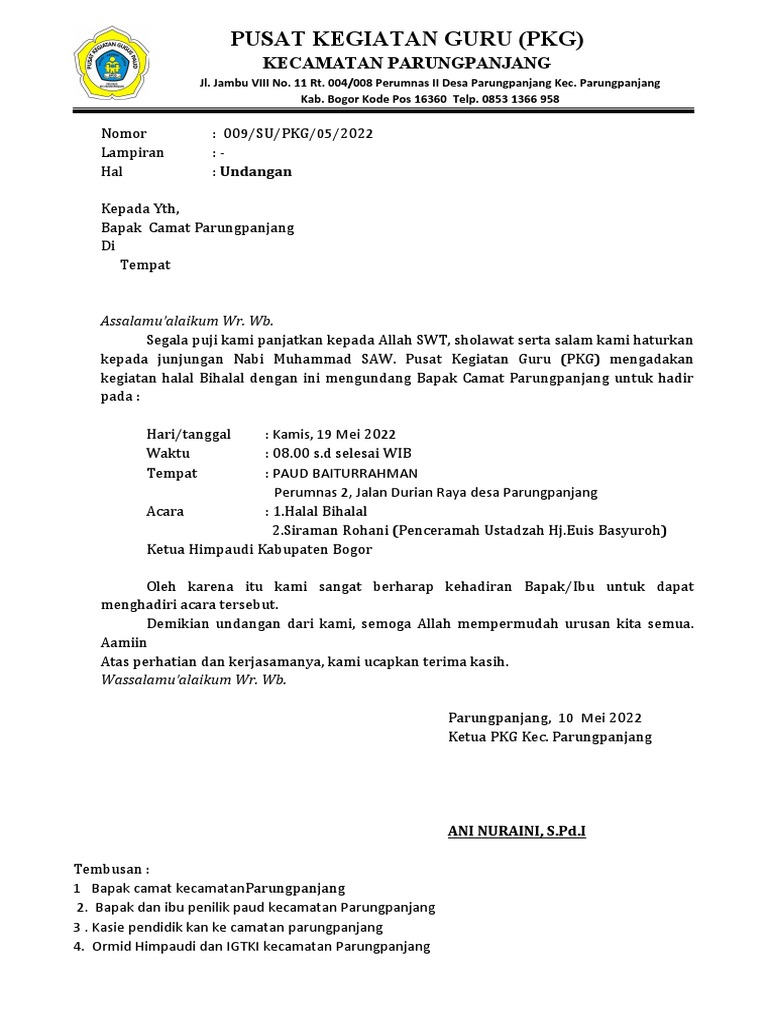 Surat Undangan Halal Bihalal PKG | PDF