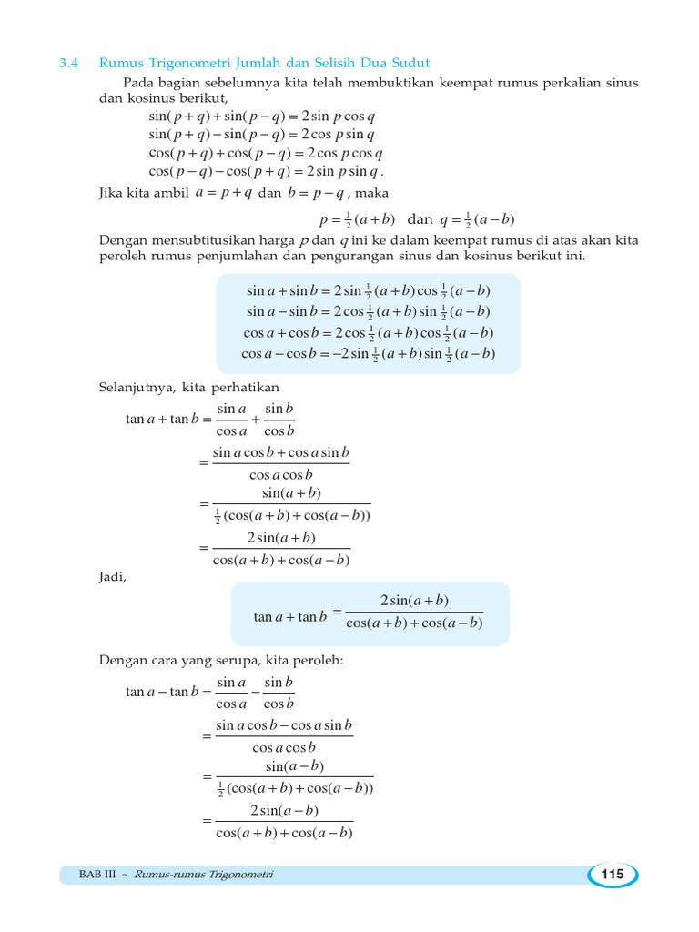Rumus Jumlah Dan Selisih Dua Sudut | PDF