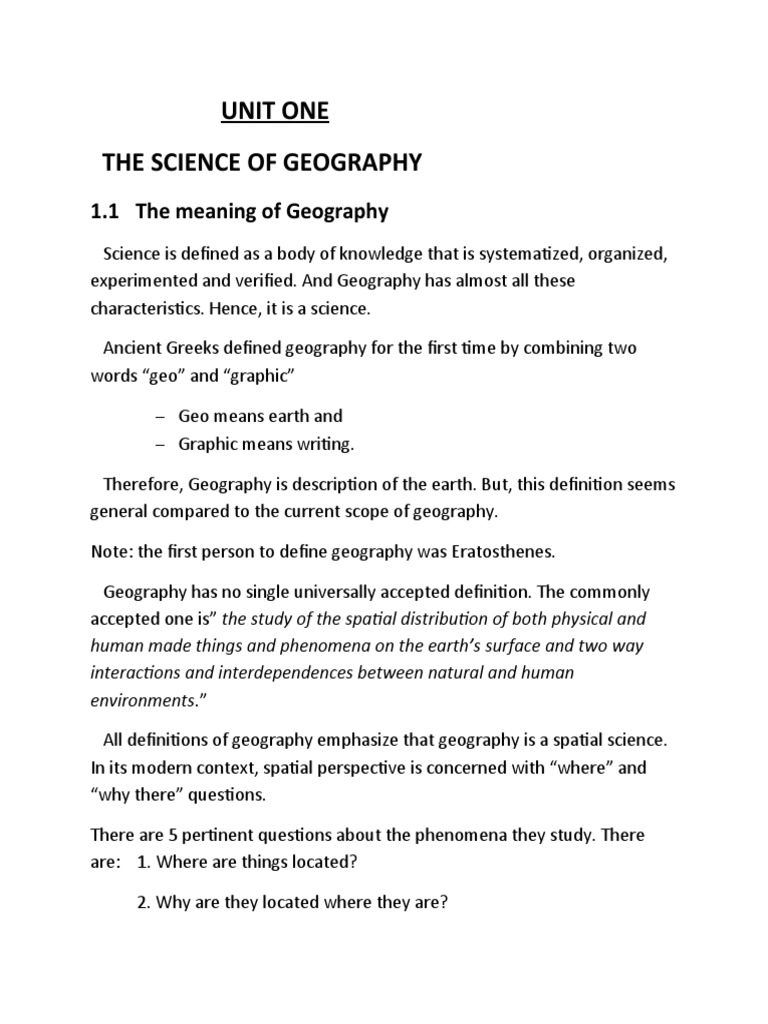 Geography Grade 11 Unit 1 | PDF | Geography | Science