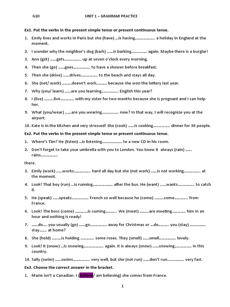 Unit 1 Grammar and Vocabulary Practice Worksheet | PDF | Family