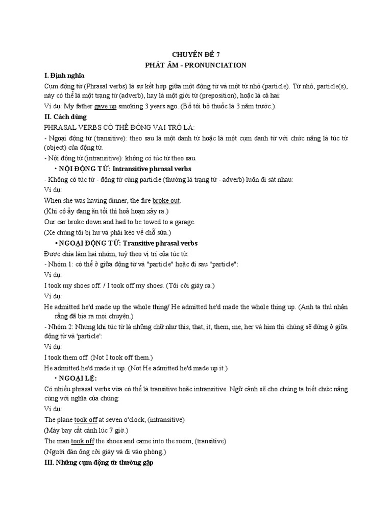 Chuyên Đề 7 Phrasal Verbs - Student Handout | PDF