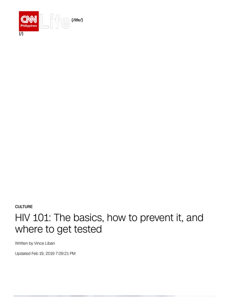 Hiv 101 The Basics How To Prevent It And Where To Get Tested Pdf Hivaids Infection