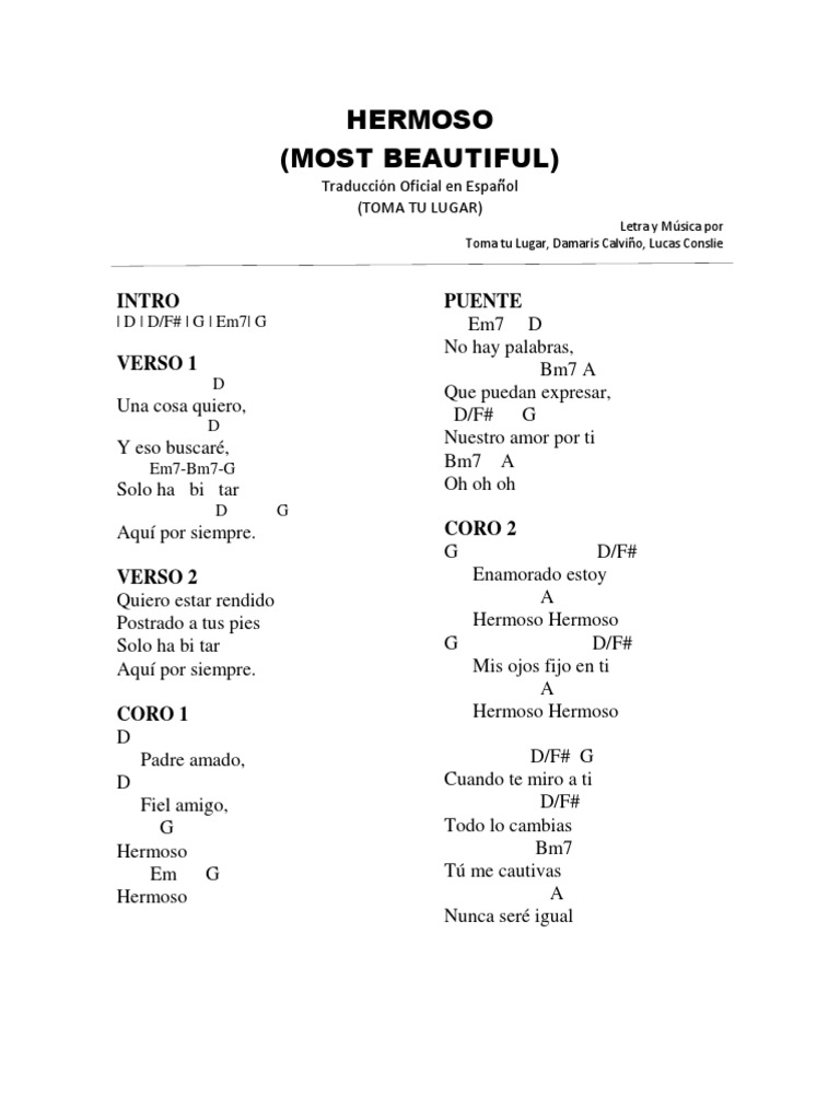 Hermoso: Letra y Acordes de Canción | PDF
