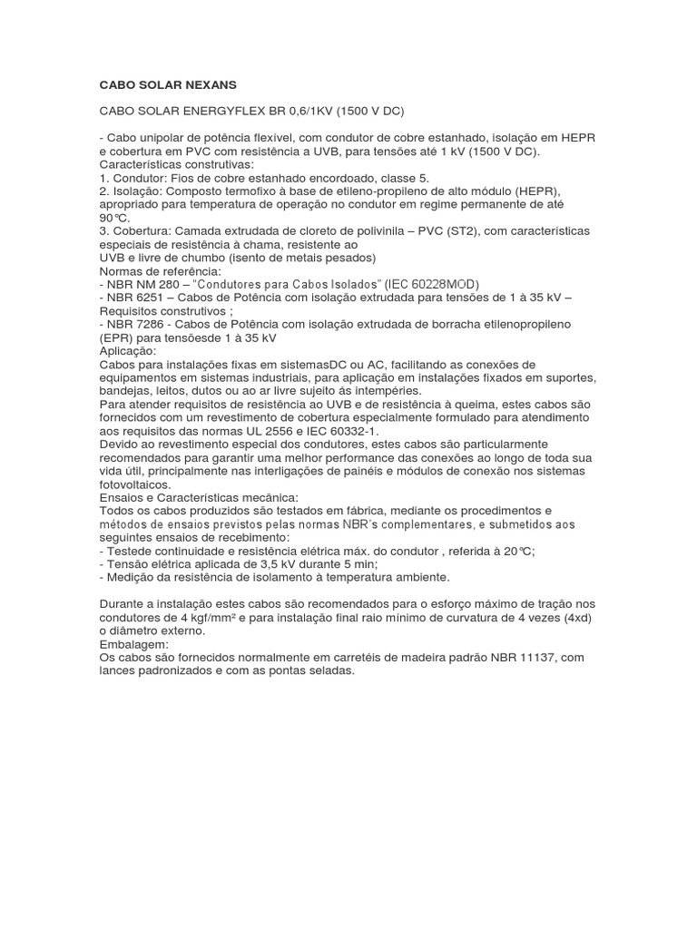 Cabo Solar - DC - Nexans - Datasheet | PDF
