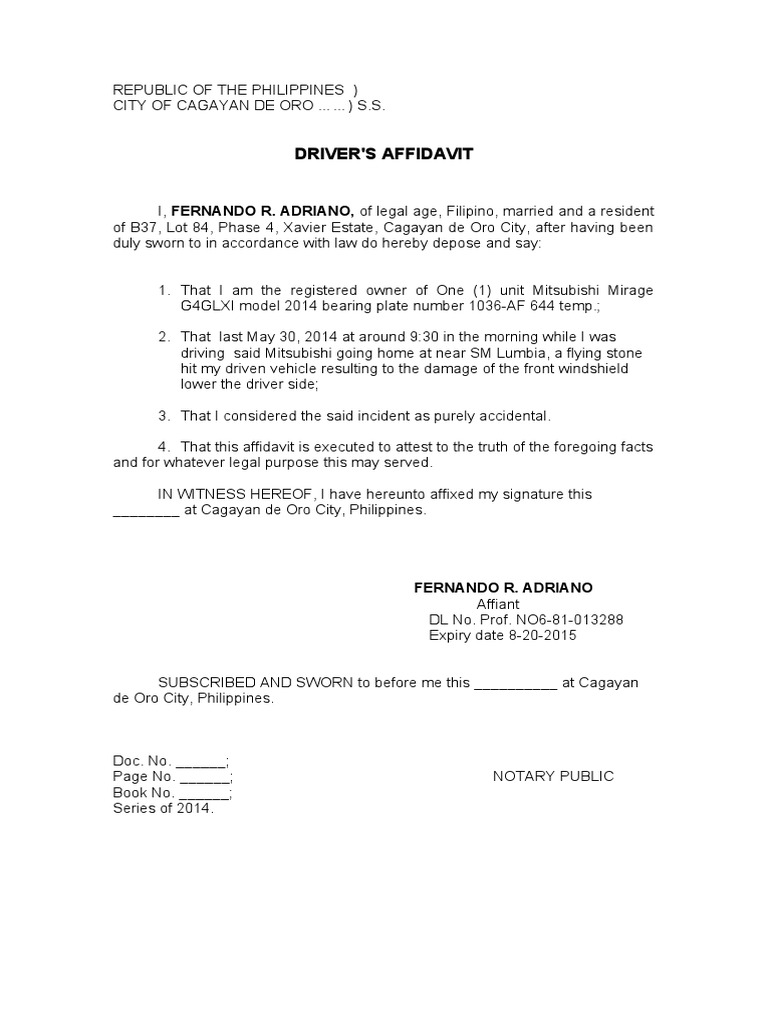 Driver's Affidavit for Accident | PDF | Business | Social Science
