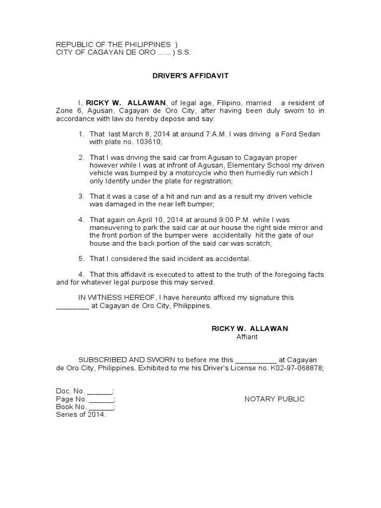 Driver affidavit on car accidents | PDF