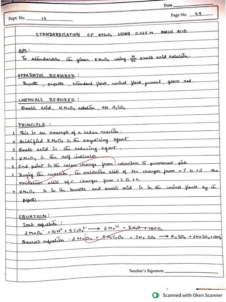 7-Standardisation of KMnO4 Using 0.025M Oxalic Acid | PDF