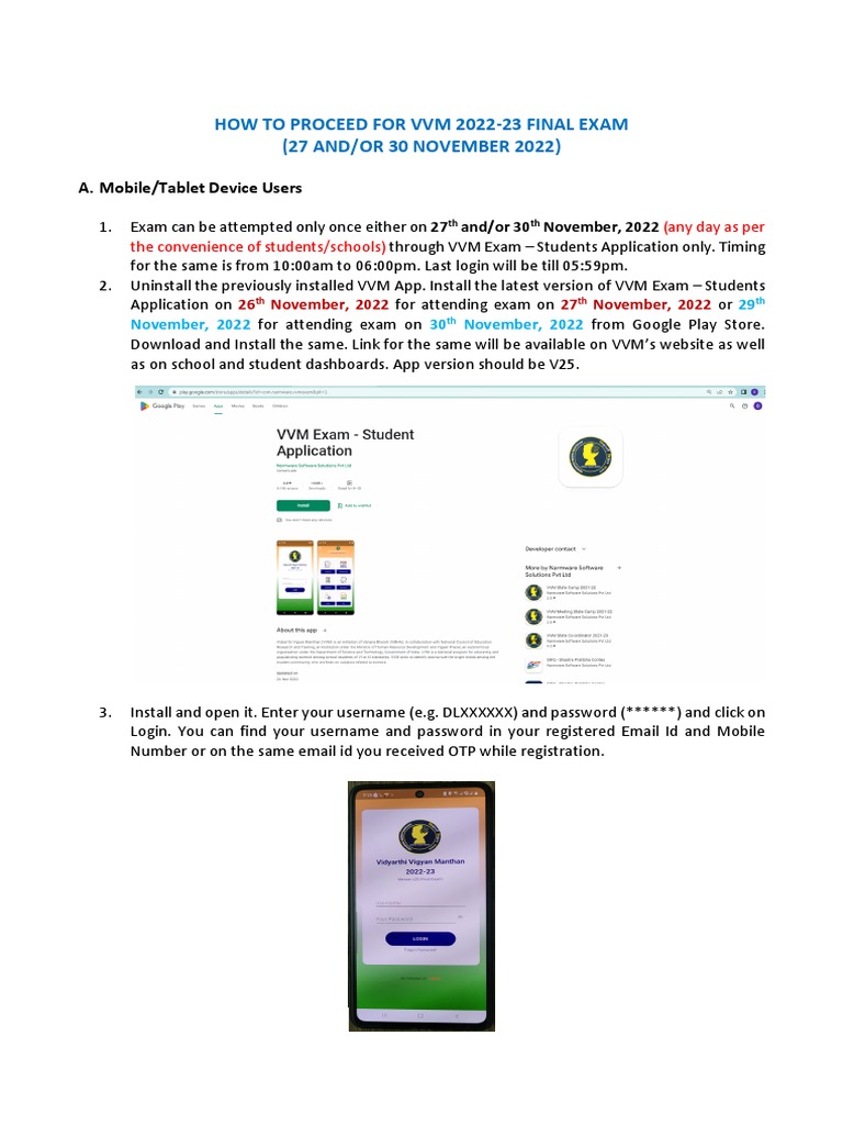 VVM 2022-23 Exam Guide for Mobile Users | PDF | Mobile App | Password