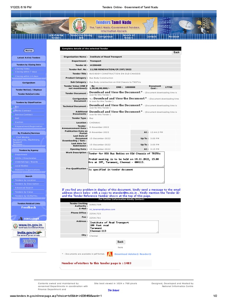 TN Bus Tender India 2022_1000 Bus on Old Chassis | PDF | Computing