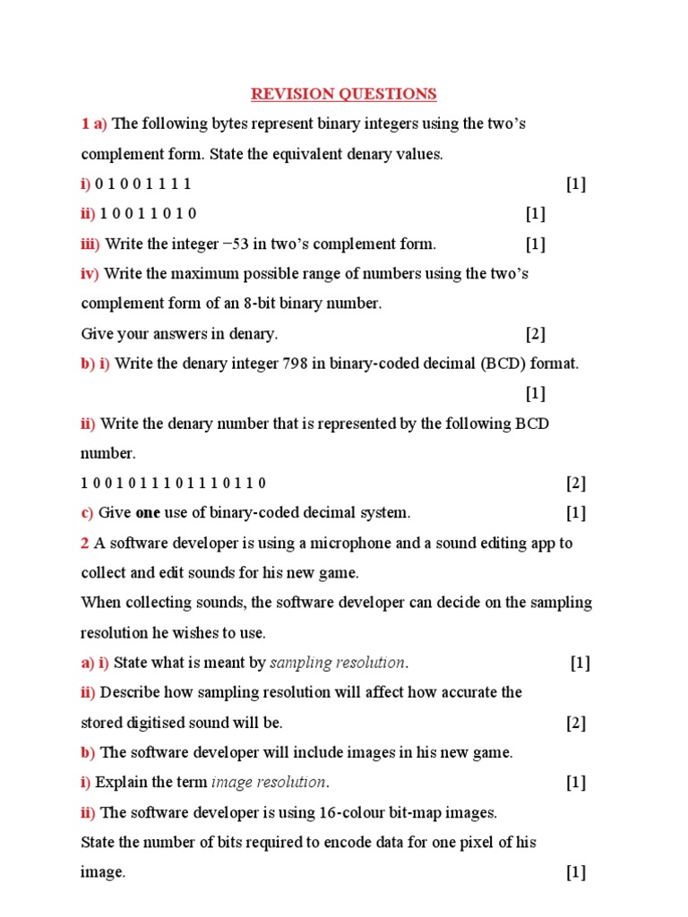 G12 - Revision | PDF | Binary Coded Decimal | Data Compression