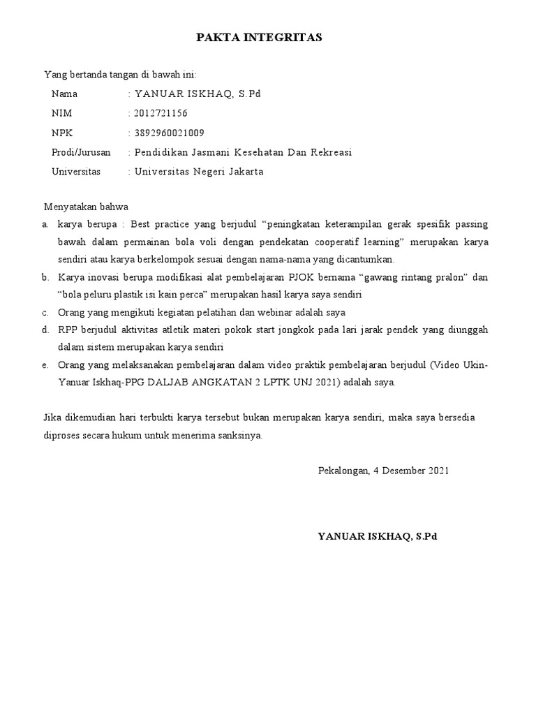 Pakta Integritas Ukin - Yw | PDF
