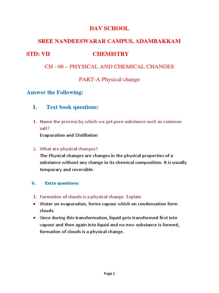 Class 7 Chem Phy Chem Changes Part A 1626539808 | PDF