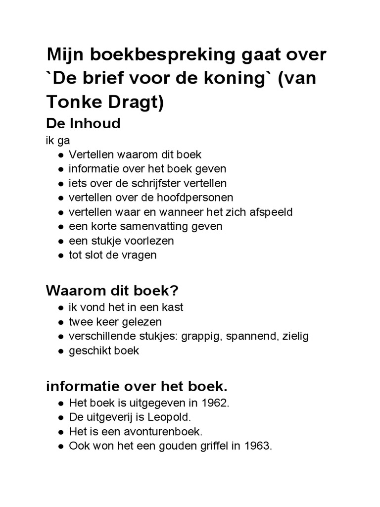 De Brief Voor de Koning (Boekbespreking) | PDF