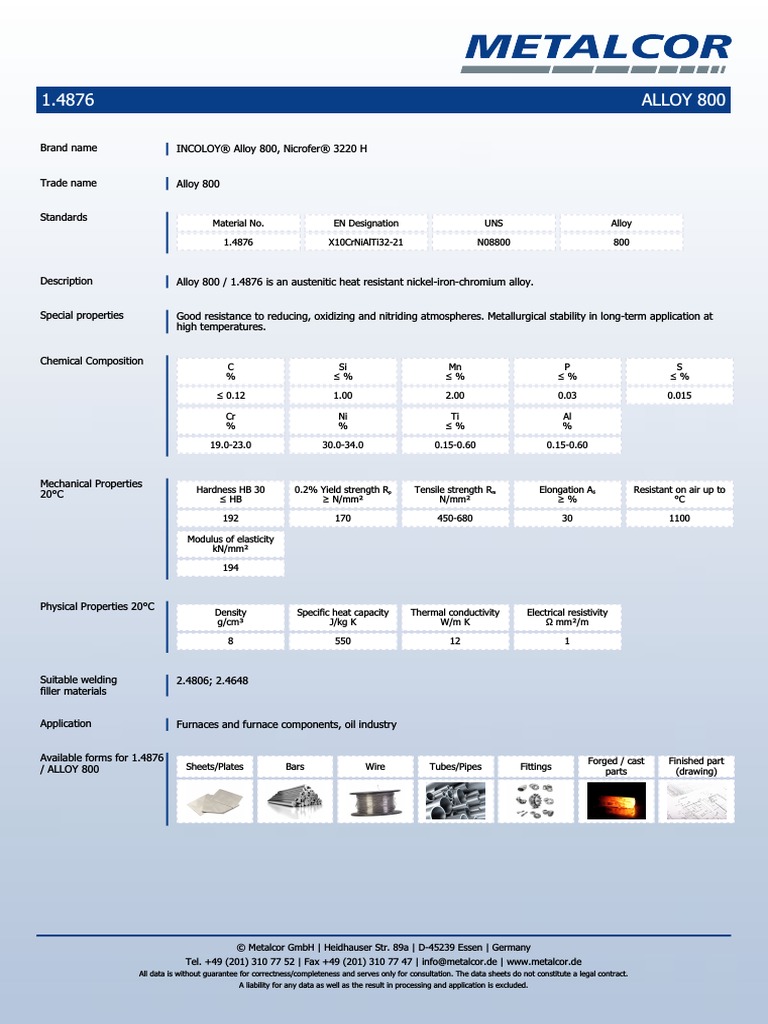 Metalcor 1.4876 Alloy 800 | PDF | Alloy | Metals