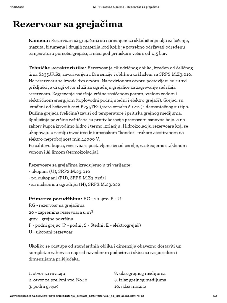 MIP Procesna Oprema - Rezervoar Sa Grejačima | PDF