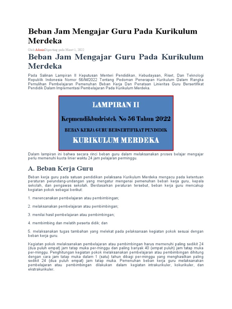 Beban Jam Mengajar Guru Pada Kurikulum Merdeka | PDF