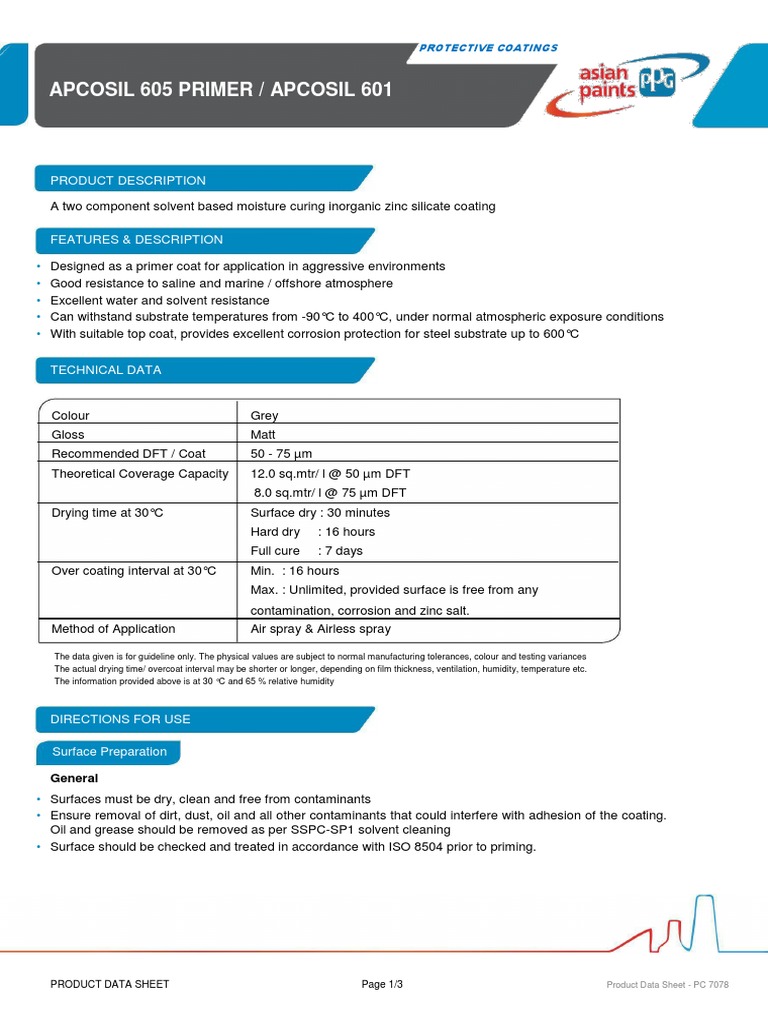 Apcosil 605 Zinc Silicate Primer Data Sheet | PDF | Paint | Corrosion